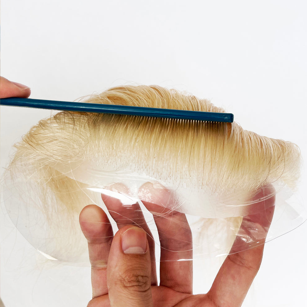 Blonde Color 100% Human Hair Men Receding Hairline Forehead Toupee Sup ...