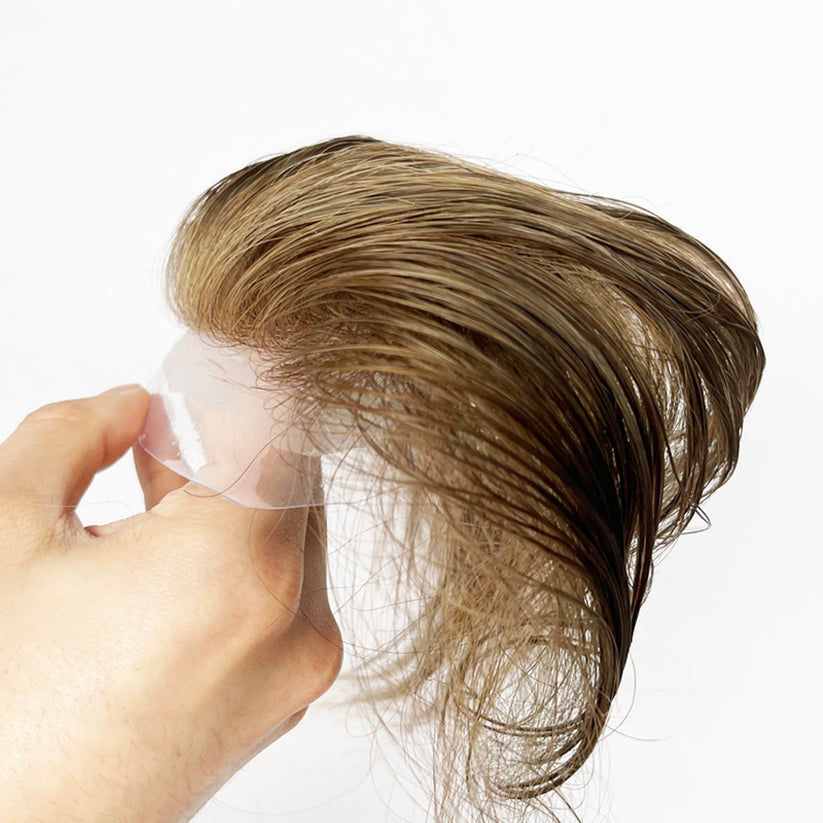100% Human Hair Men Receding Hairline Forehead Toupee Topper Dark Blon ...
